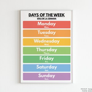 Spanish Language, DAYS of THE WEEK in Spanish, 2 Posters, Spanish ...