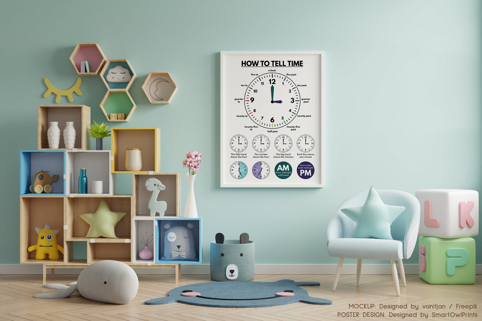 TELLING TIME POSTER, What Time is It Learning Clock, Teaching Tool ...