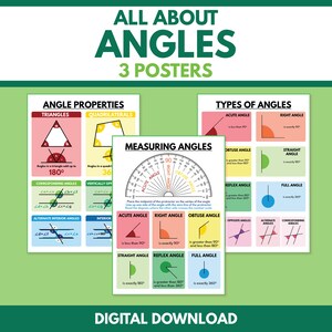 ANGLES POSTERS SET, Types of Angles, Measuring Angles, Properties ...