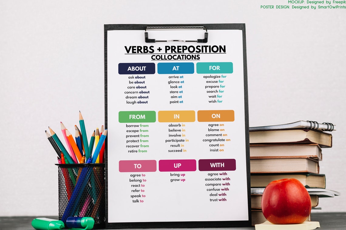 VERBS PREPOSITION COLLOCATIONS, Grammar Chart, Homeschool, English ...