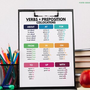 VERBS PREPOSITION COLLOCATIONS, Grammar Chart, Homeschool, English ...