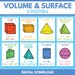 VOLUME and SURFACE AREA Formulas Posters Set, Geometry, 3D Shapes ...