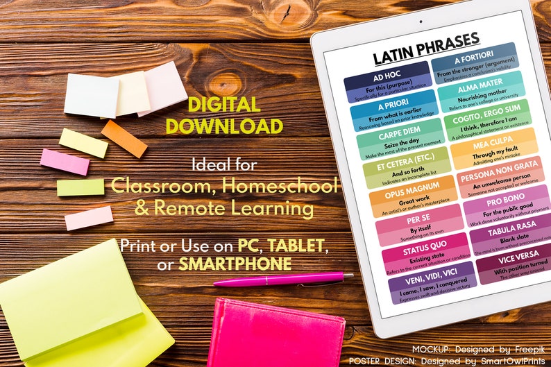 LATIN PHRASES POSTER, Vocabulary, Pastel Color Scheme, Chart for ...