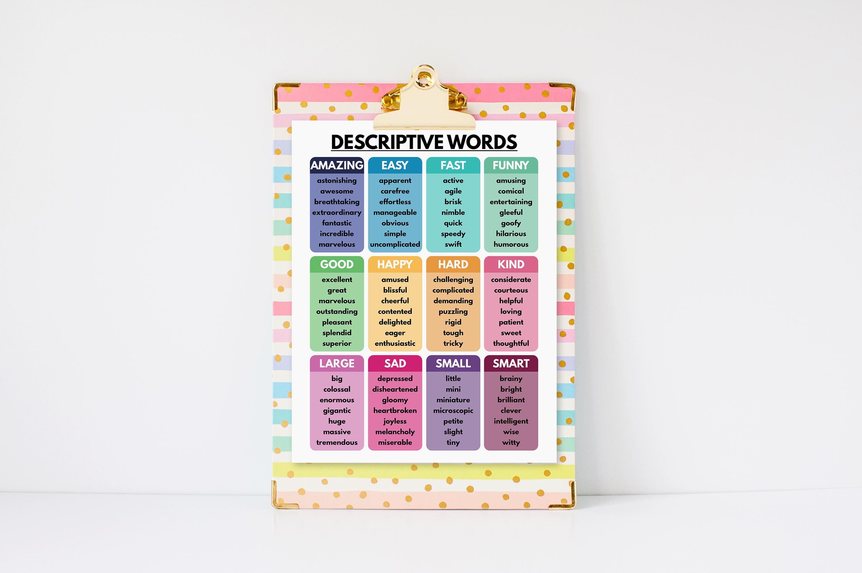 Descriptive Words Grammar Chart Poster: Homeschool & Classroom (digital ...