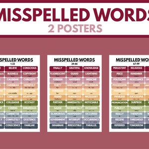 99 MOST MISSPELLED WORDS Poster Set of 3 Posters English - Etsy