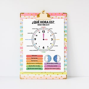 TELLING TIME Poster, Spanish Language, Educational Poster, What Time is ...