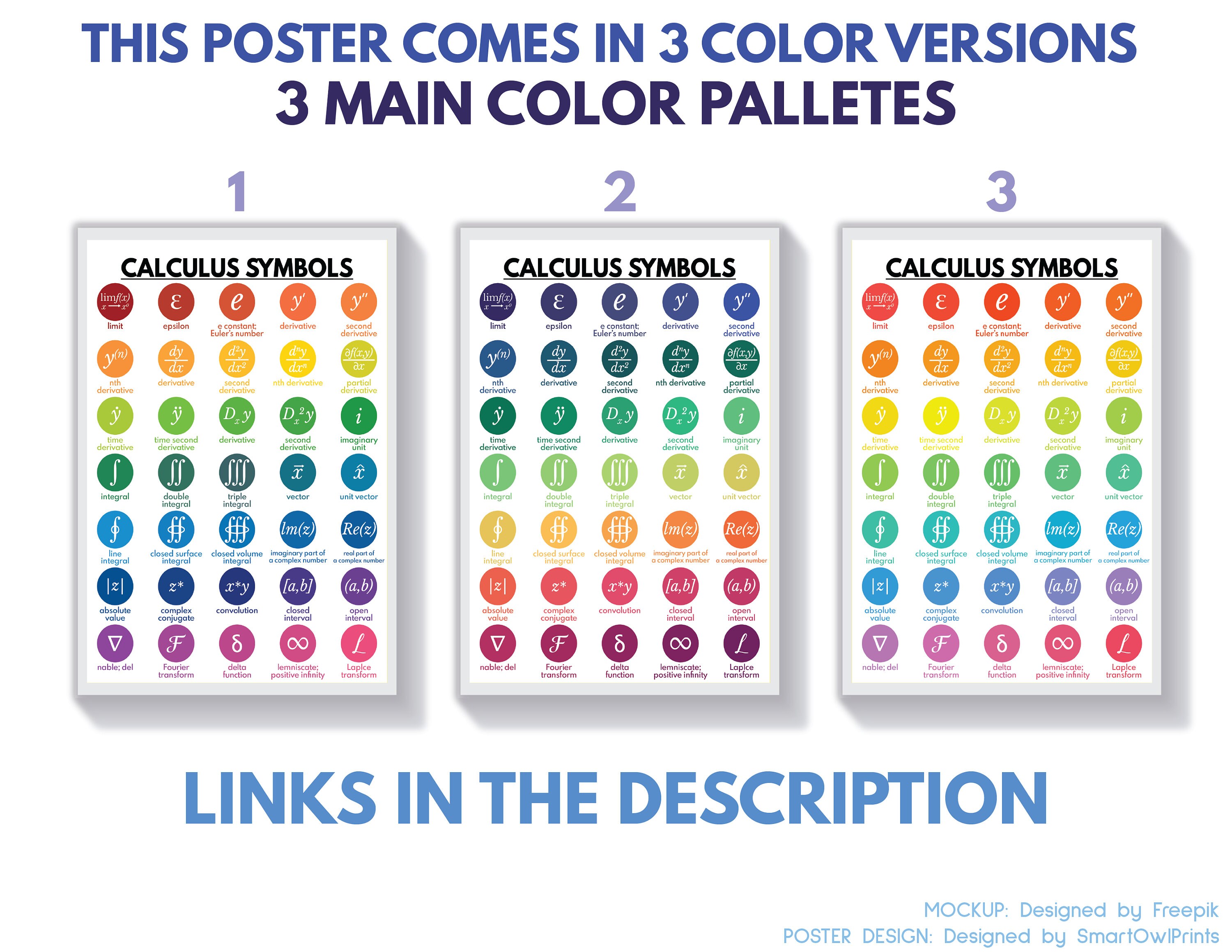 CALCULUS SYMBOLS POSTER Symbols Chart Educational Poster - Etsy UK