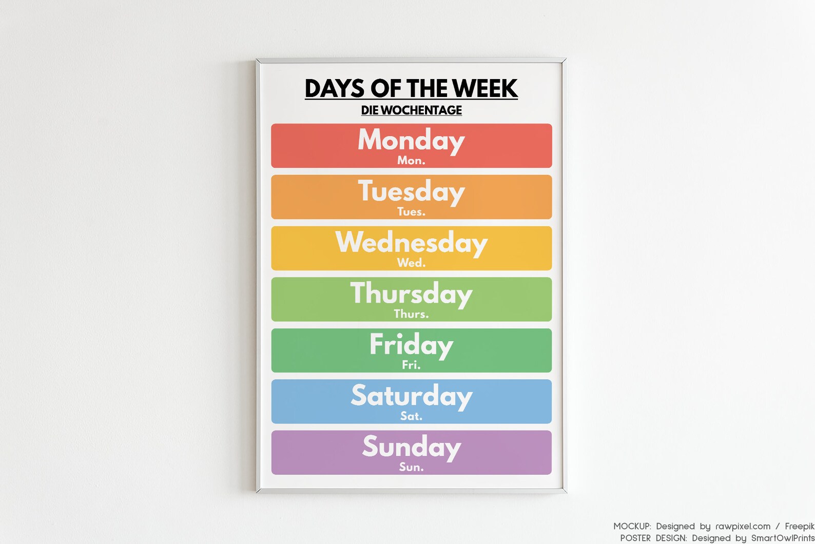 German Language, DAYS of THE WEEK in German, 2 Posters Set, German ...