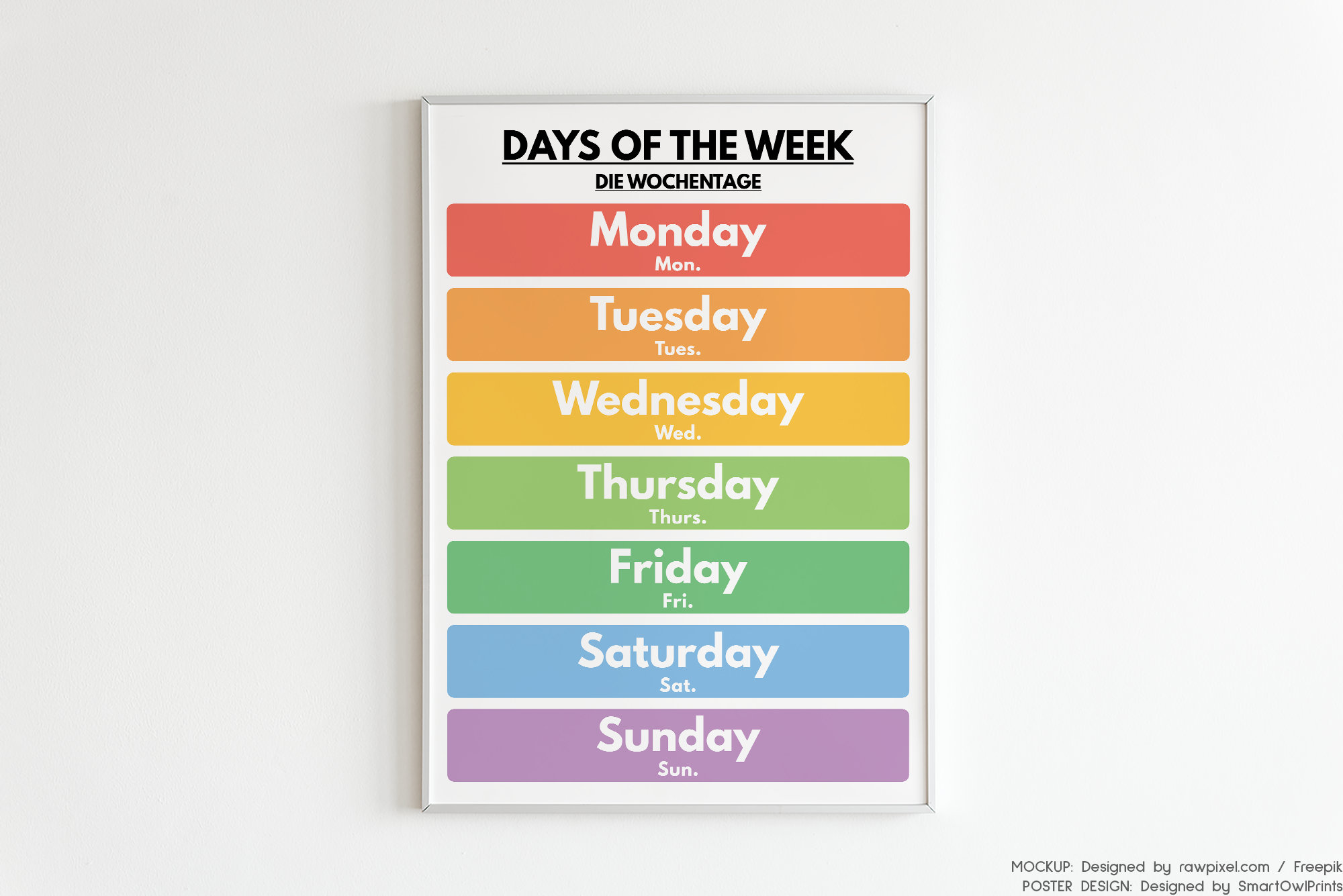 German Language, DAYS of THE WEEK in German, 2 Posters Set, German ...