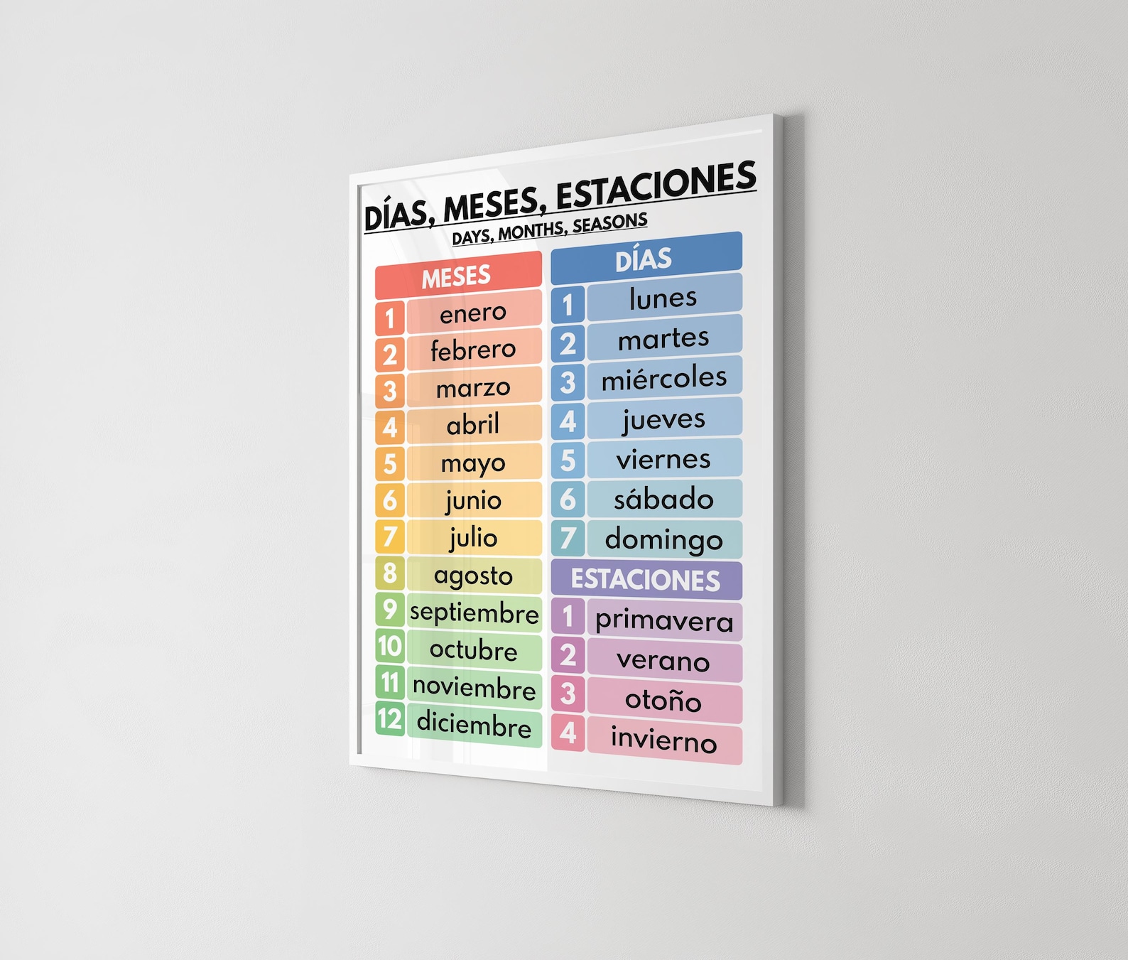 Spanish Language, DAYS MONTHS SEASONS in Spanish, Quick Reference Cheat ...