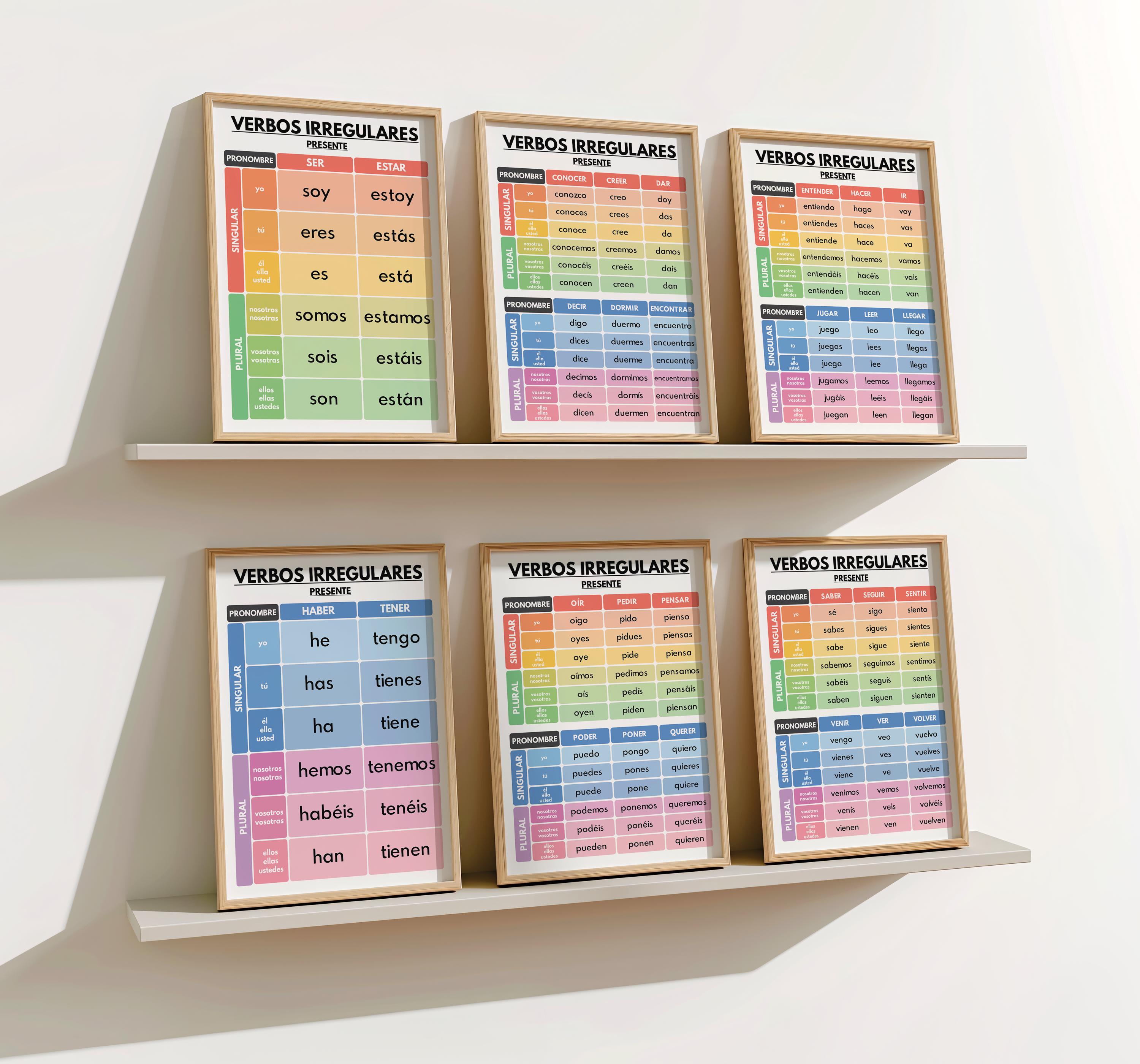 Spanish Language, IRREGULAR VERBS, Verb Conjugation, Grammar Chart ...