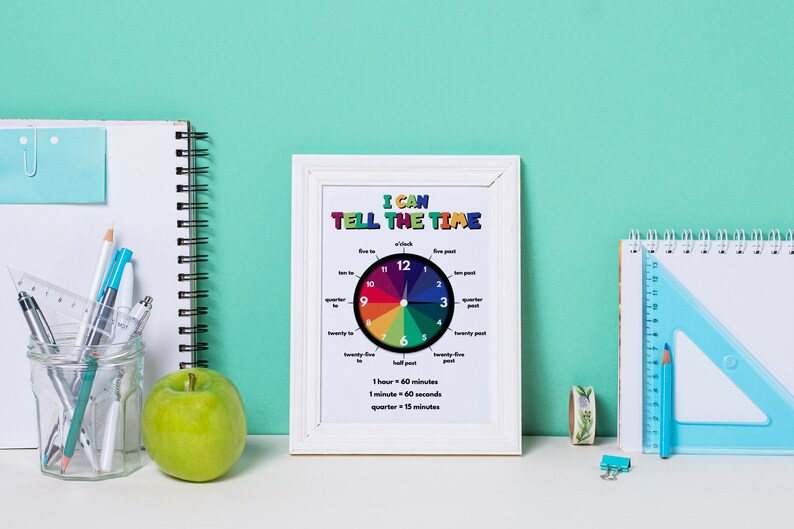 Learn to TELL TIME educational poster What Time Is It Clock | Etsy