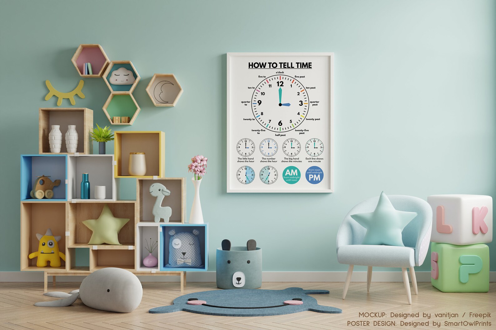 TELLING TIME Poster, Educational Poster, What Time is It Learning Clock ...