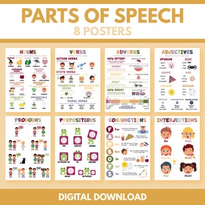 PARTS OF SPEECH for Kids - Set of 8 Posters, English Grammar Charts ...