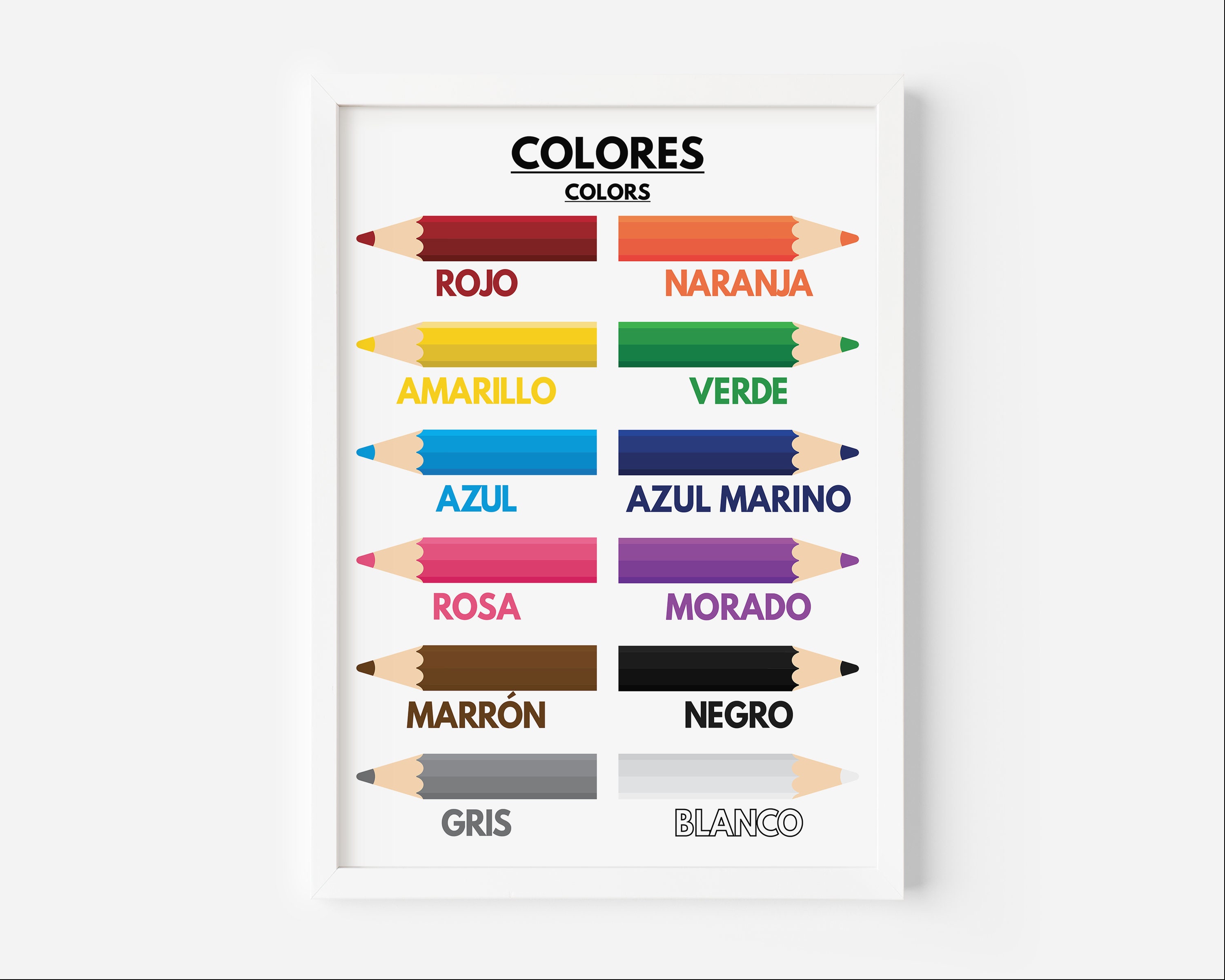 COLOR NAMES for Kids, Spanish Language, Educational Poster, Learn ...