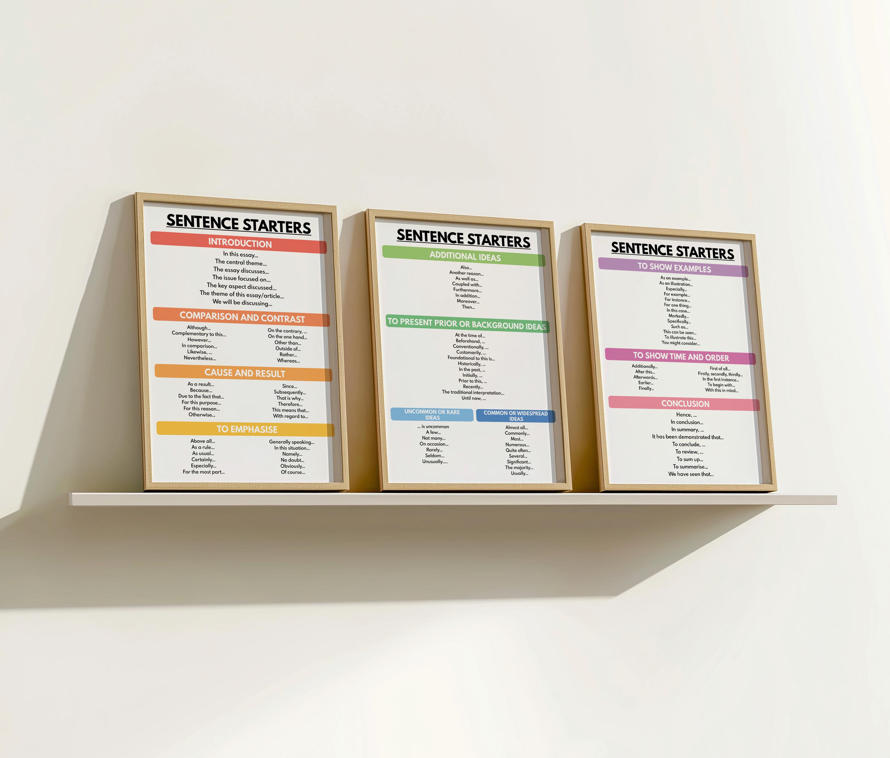 SENTENCE STARTERS - Set of 3 Posters, Writing an Essay, Homeschool ...