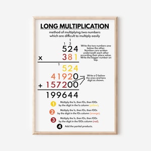 LONG MULTIPLICATION Poster, Educational Postesr for Kids, Math ...