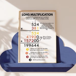 LONG MULTIPLICATION Poster, Educational Postesr for Kids, Math ...