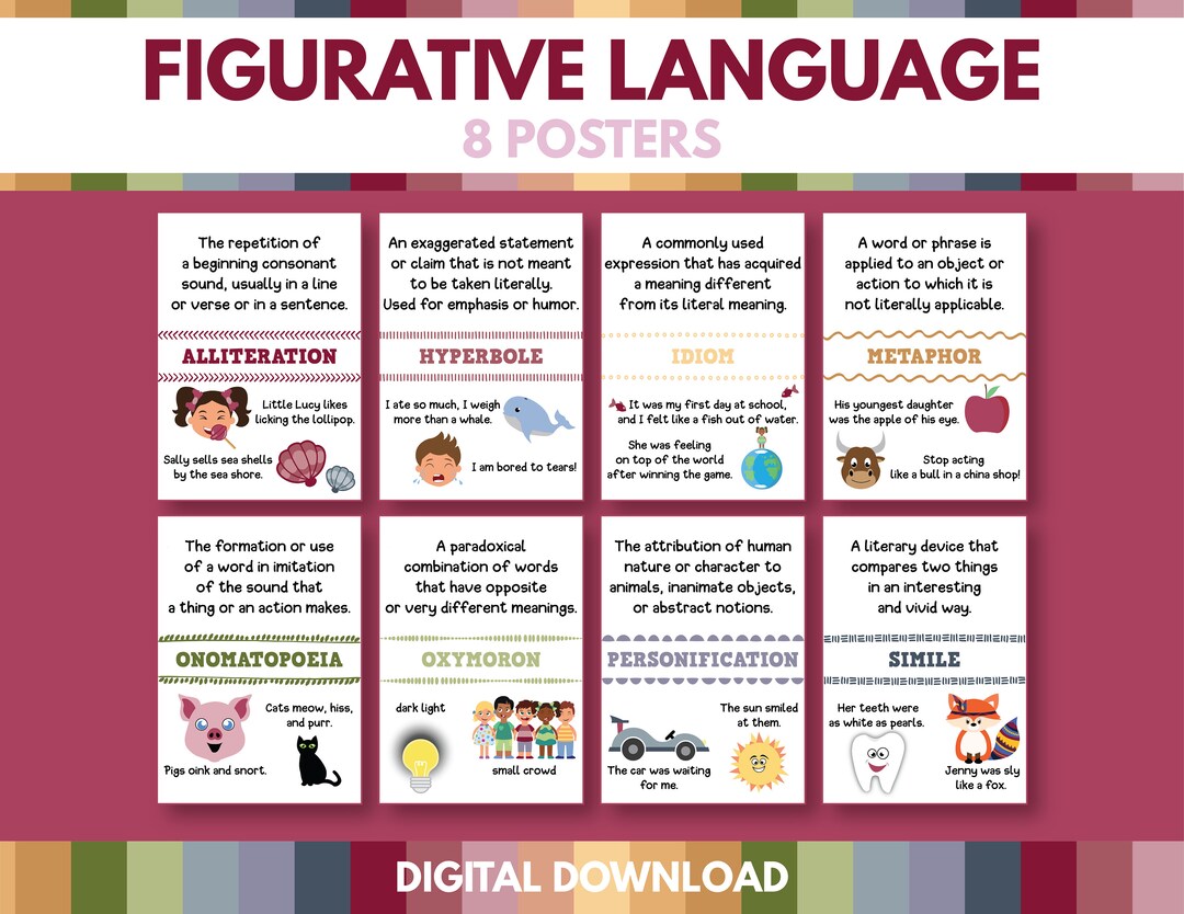 FIGURATIVE LANGUAGE - Set of 8 Posters, English Language, Classroom ...