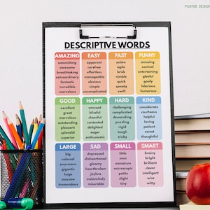 DESCRIPTIVE WORDS POSTER, Grammar Chart for Homeschool, English ...
