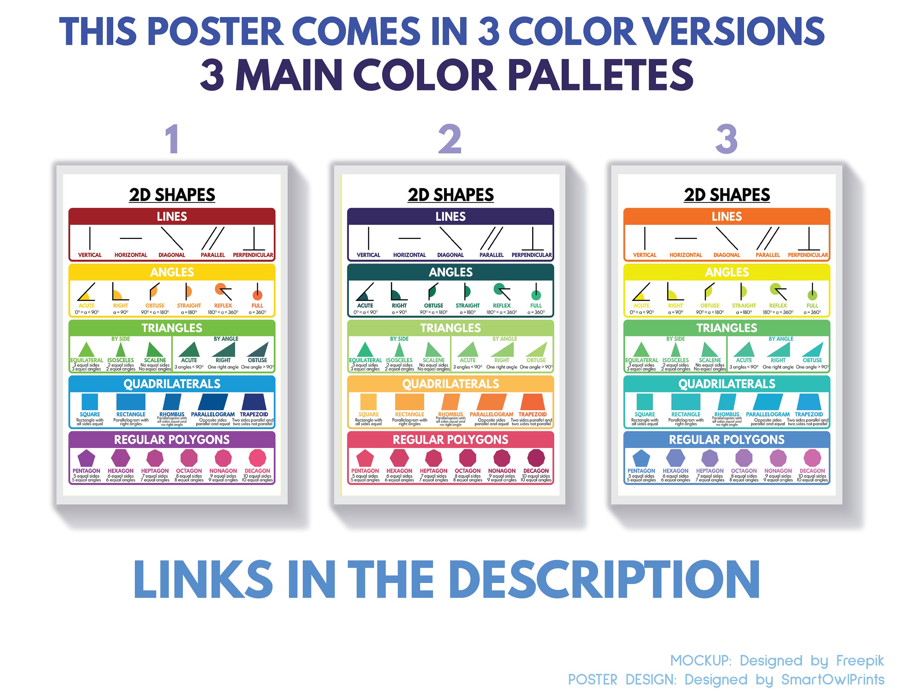 2D SHAPES POSTER, 2D Shapes, Educational Posters, Math Classroom Wall ...