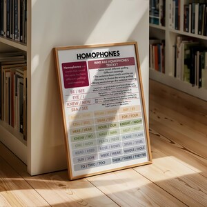 HOMOPHONES POSTER, English Language, Grammar Chart, Correct Spelling ...