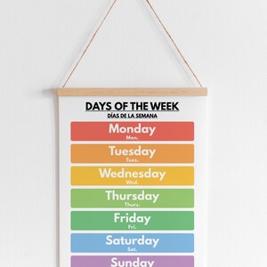 Spanish Language DAYS of THE WEEK in Spanish 2 Posters - Etsy