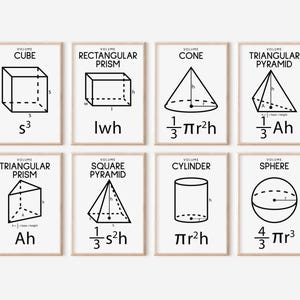 VOLUME FORMULAS Set of 8 Posters, 3D Geometry, 3D Shapes, Educational ...