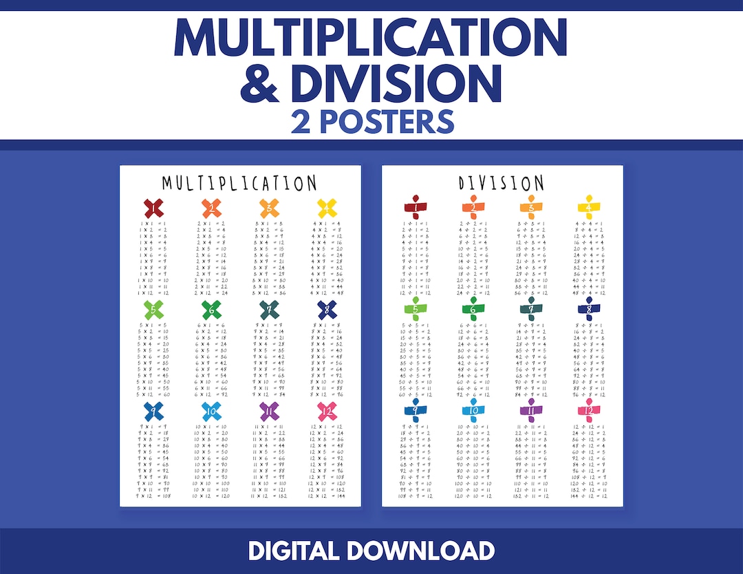 MULTIPLICATION and DIVISION TABLE - Set of 2 Posters, 1 to 12 ...