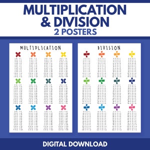 MULTIPLICATION and DIVISION TABLE - Set of 2 Posters, 1 to 12 ...