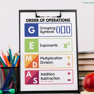 GEMDAS POSTER, Math Teacher Gift, Printable Educational Posters, Math ...