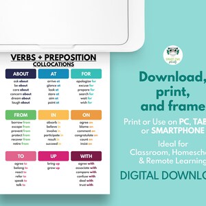 VERBS + PREPOSITION COLLOCATIONS, Grammar Chart, Homeschool, English ...