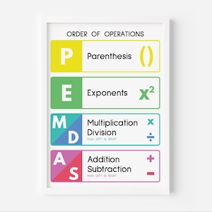 PEMDAS POSTER, Learn Order of Operations, Printable Educational Poster ...