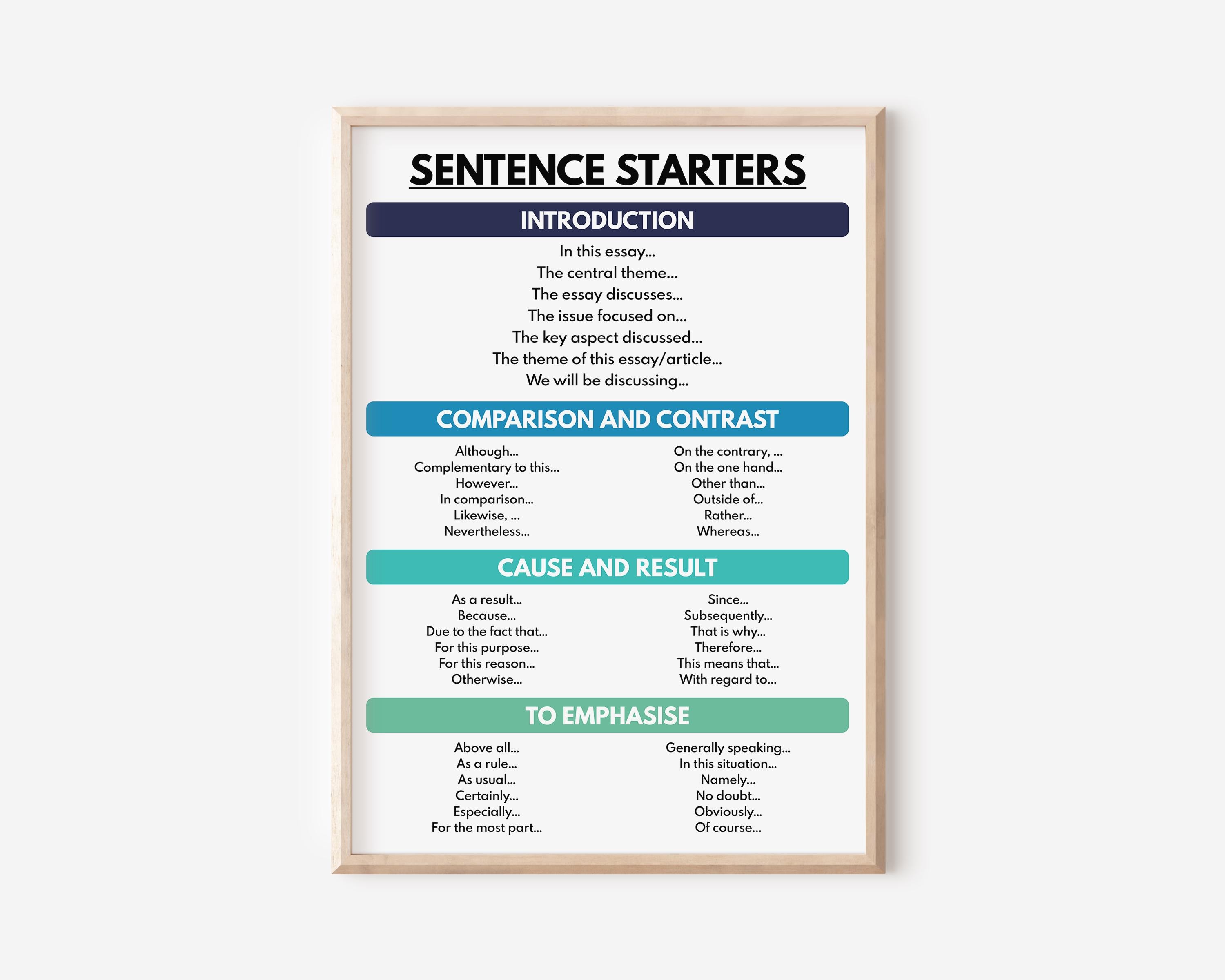 SENTENCE STARTERS - Set of 3 Posters, Writing an Essay, Homeschool ...