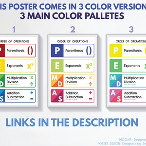 PEMDAS POSTER, Learn Order of Operations, Printable Educational Poster ...