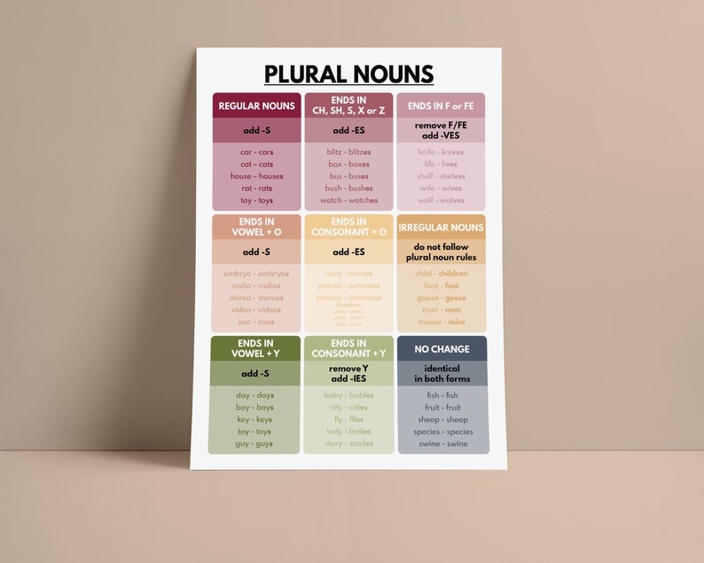 Plural Nouns Grammar Poster: Homeschool Classroom Decor (digital ...