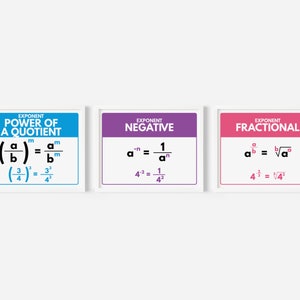 EXPONENT and EXPONENT RULES - Set of 10 Posters, Educational Print ...