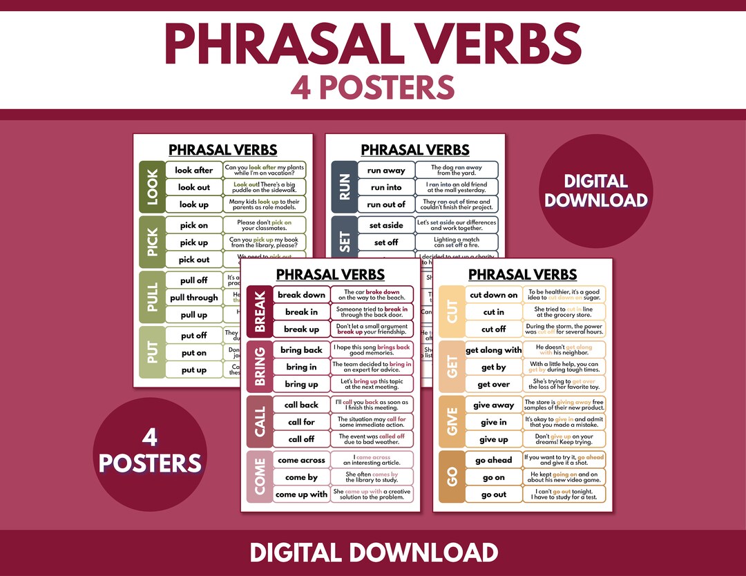 PHRASAL VERBS Set of 4 Posters Learn English Vocabulary - Etsy