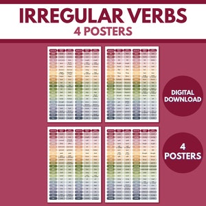 168 IRREGULAR VERBS - Set of 4 Posters, English Language, Homeschool ...