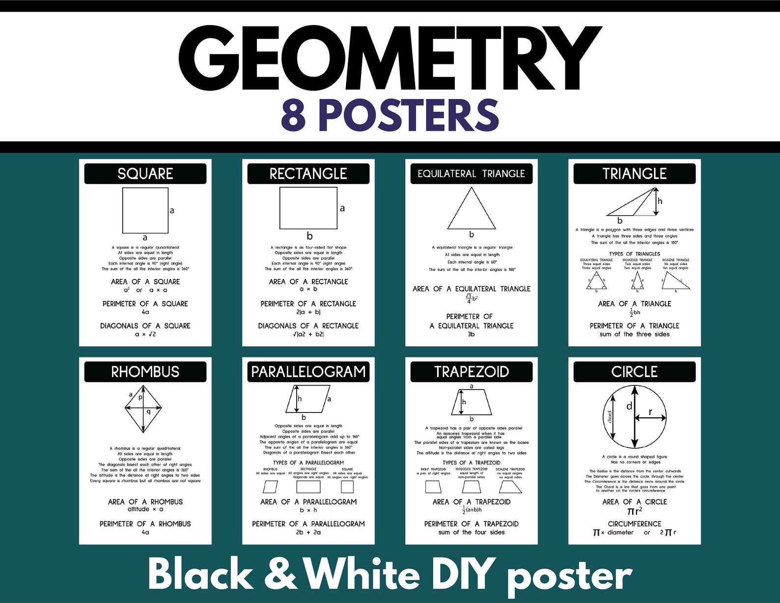 GEOMETRY POSTER Set of 8 Posters Math for Kids Educational - Etsy