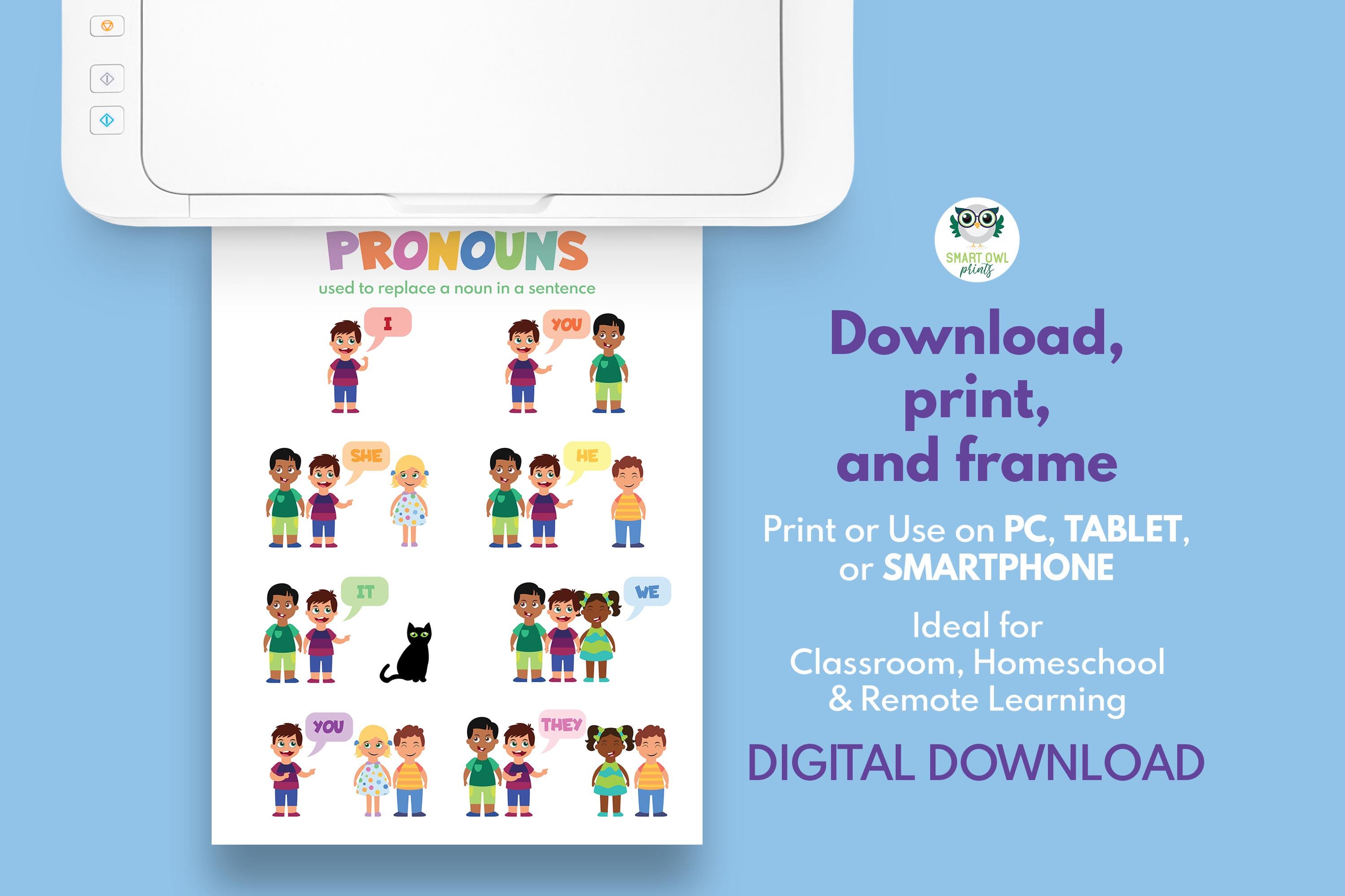 PRONOUNS FOR KIDS, English Grammar Chart, Parts of Speech, Homeschool ...