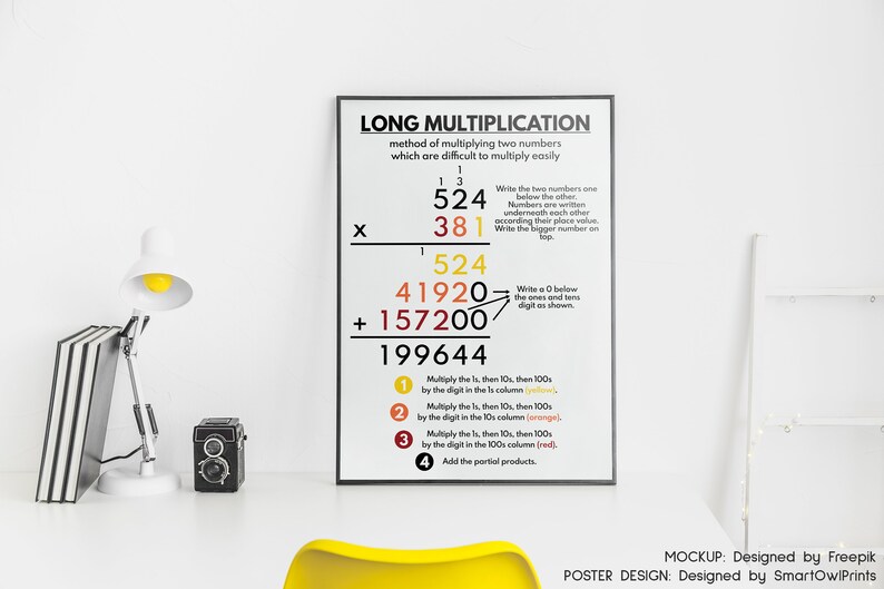 LONG MULTIPLICATION Poster Educational Postesr for Kids Math - Etsy