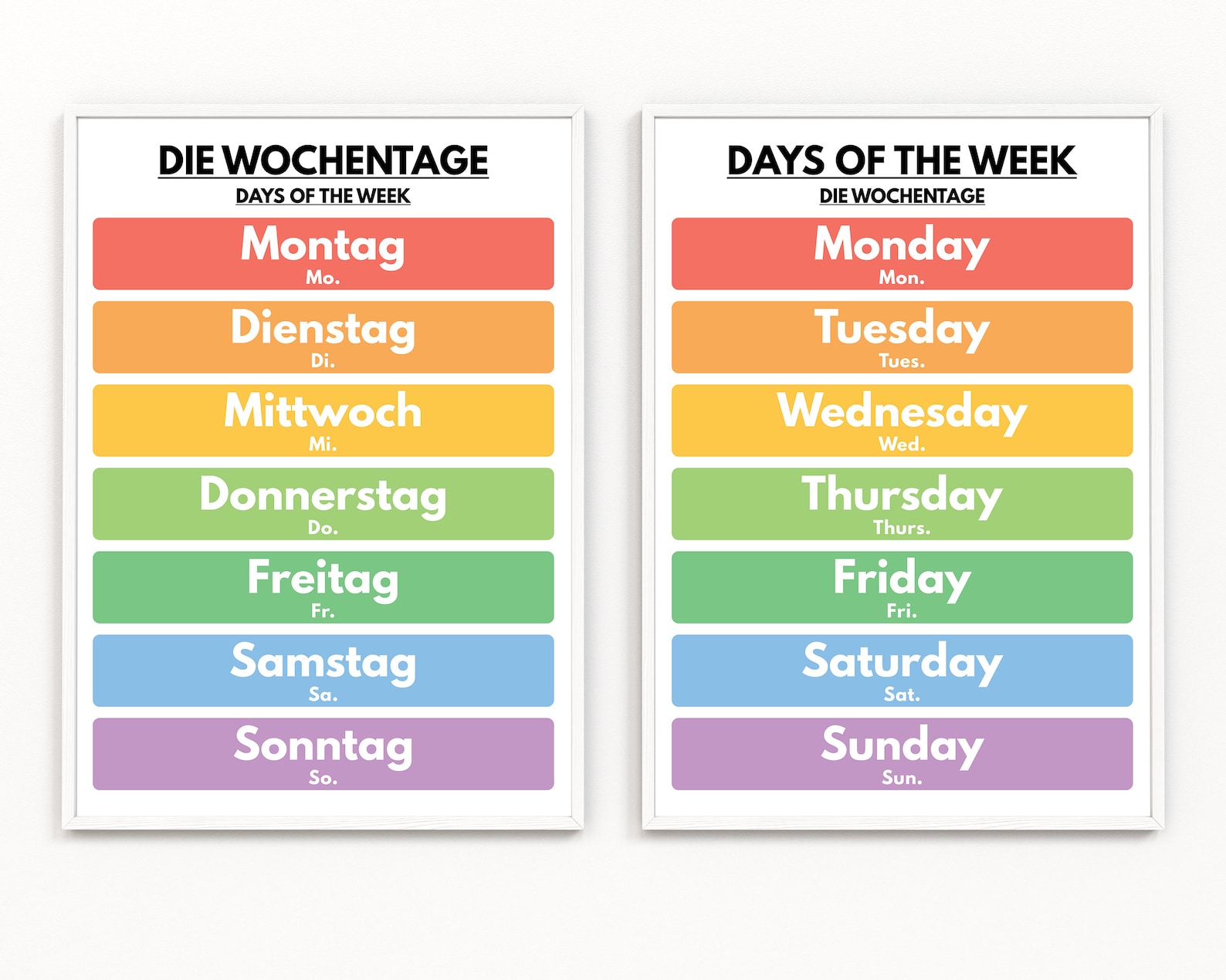 German Language, DAYS of THE WEEK in German, 2 Posters Set, German ...