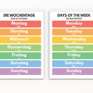 German Language, DAYS of THE WEEK in German, 2 Posters Set, German ...