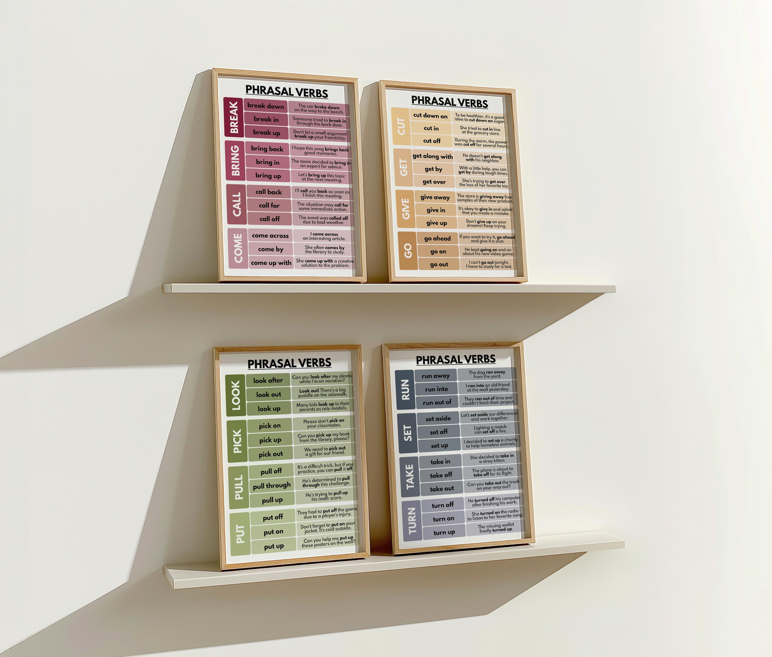 PHRASAL VERBS - Set of 4 Posters, Learn English Vocabulary, Grammar ...
