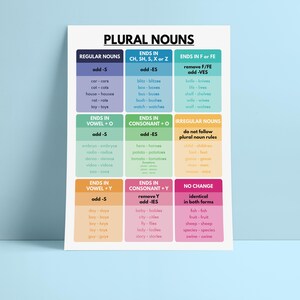 PLURAL NOUNS POSTER, Grammar Anchor Chart for Homeschool, Classroom ...