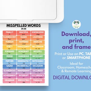 99 MOST MISSPELLED WORDS - Set of 3 Posters, Learn English, Homeschool ...