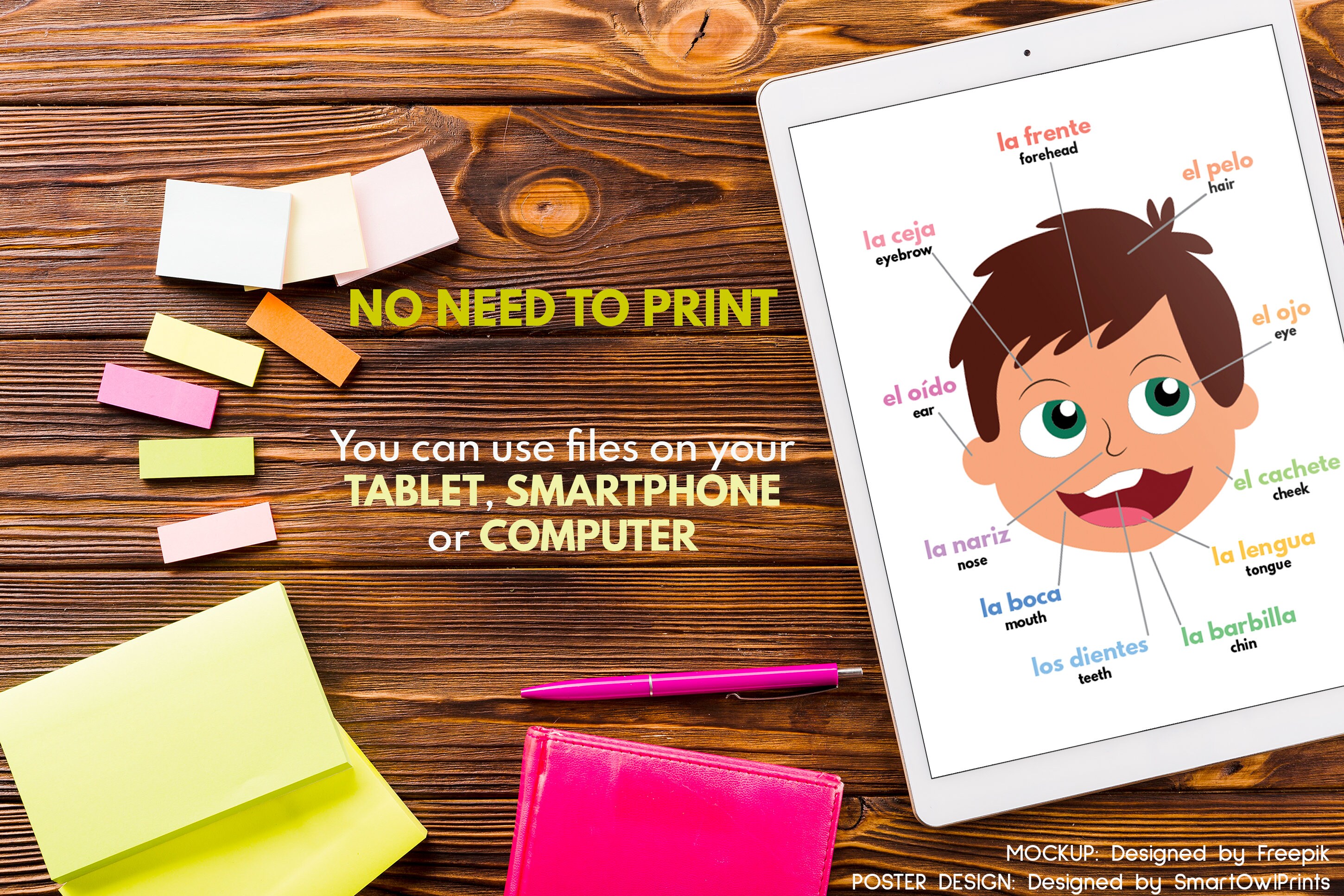 Spanish Language, BODY PARTS in Spanish, Face, Spanish Nouns, Spanish ...