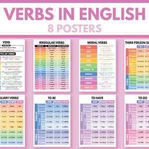 ENGLISH VERBS: Set of 8 Posters English Language Educational - Etsy