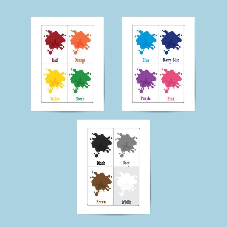 COLORS SPLASH Printable Flashcards for Kids Homeschool - Etsy